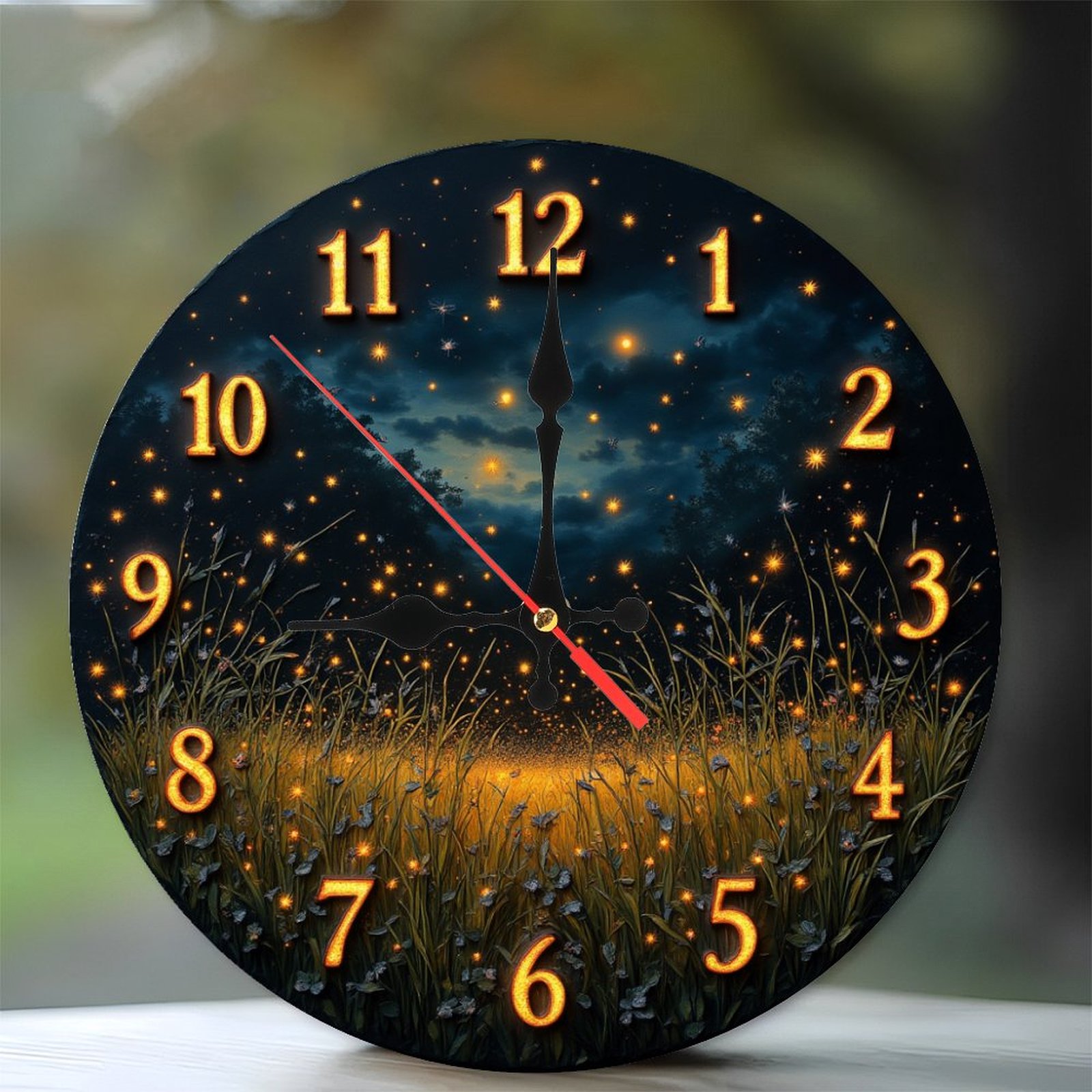 Firefly Meadow Night Clock Wall Art Decor 10-Inch Silent Wooden Wall ...