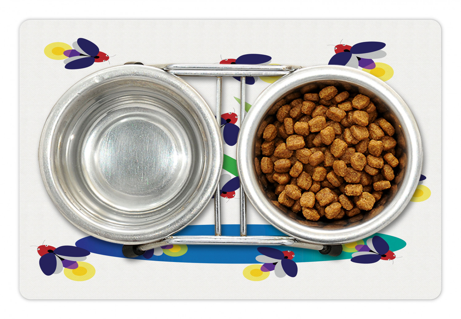 Firefly Pet Mat for Food and Water, Childish Bugs Flying Around Water ...