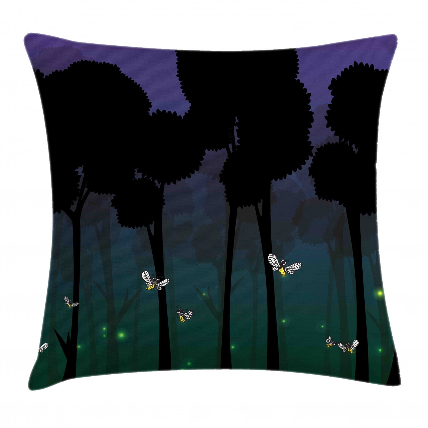 Firefly Throw Pillow Cushion Cover, Surreal Forest with Magic Wings ...
