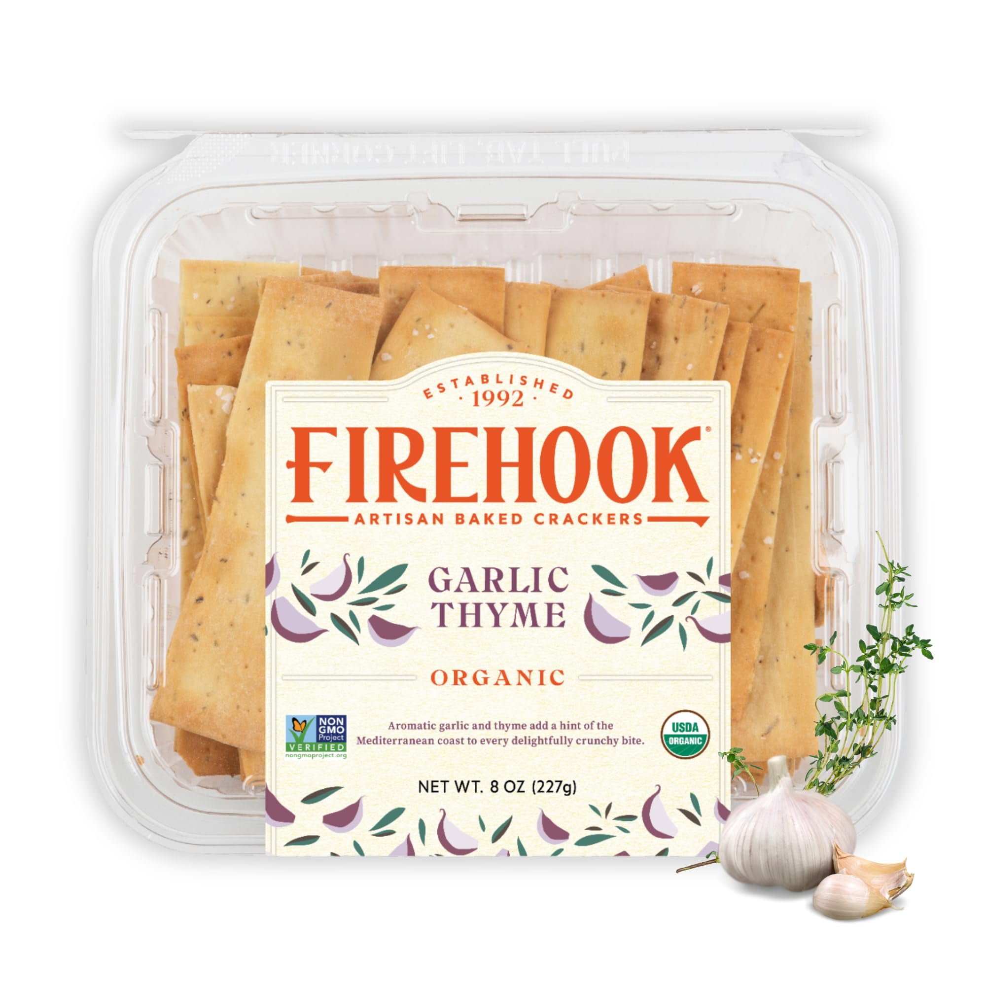 Firehook Garlic ThymeTRDN Crackers - Artisan Baked, Craveably Crunchy, Baked with Mediterranean ...