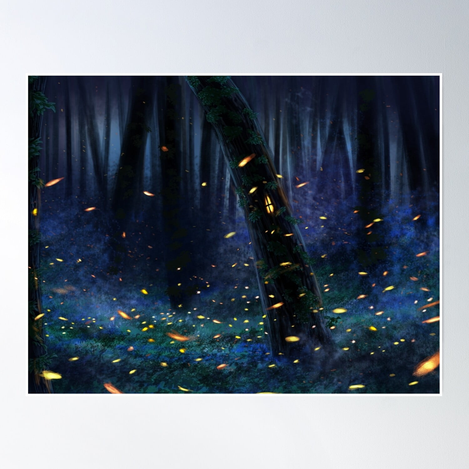Firelight In Enchanted Mossy Forest Poster Wall Art, Modern Wall Decor ...