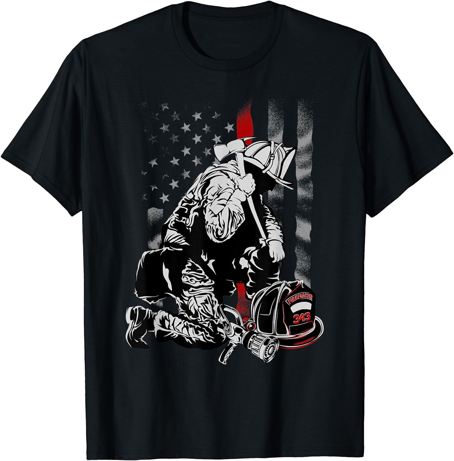Fireman American Flag Shirt Thin Red Line Firefighter Shirt T-Shirt ...