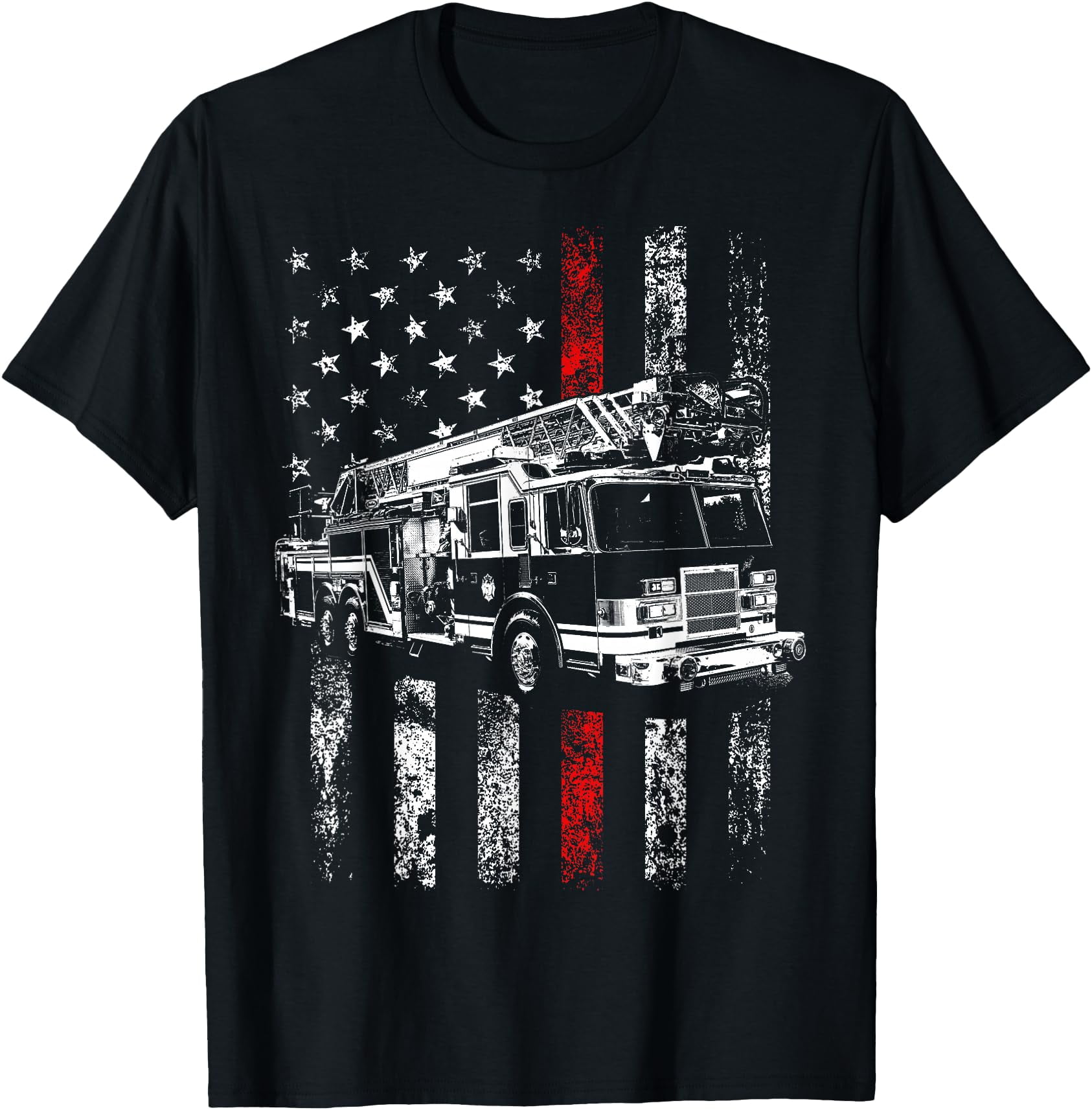 Fireman American Flag Thin Red Line Firefighter Softstyle Unisex T ...