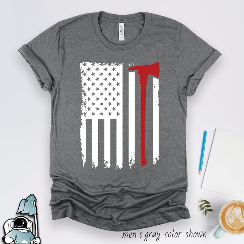 Fireman Axe Tee - American Flag Firefighter Gift Shirt - Walmart.com