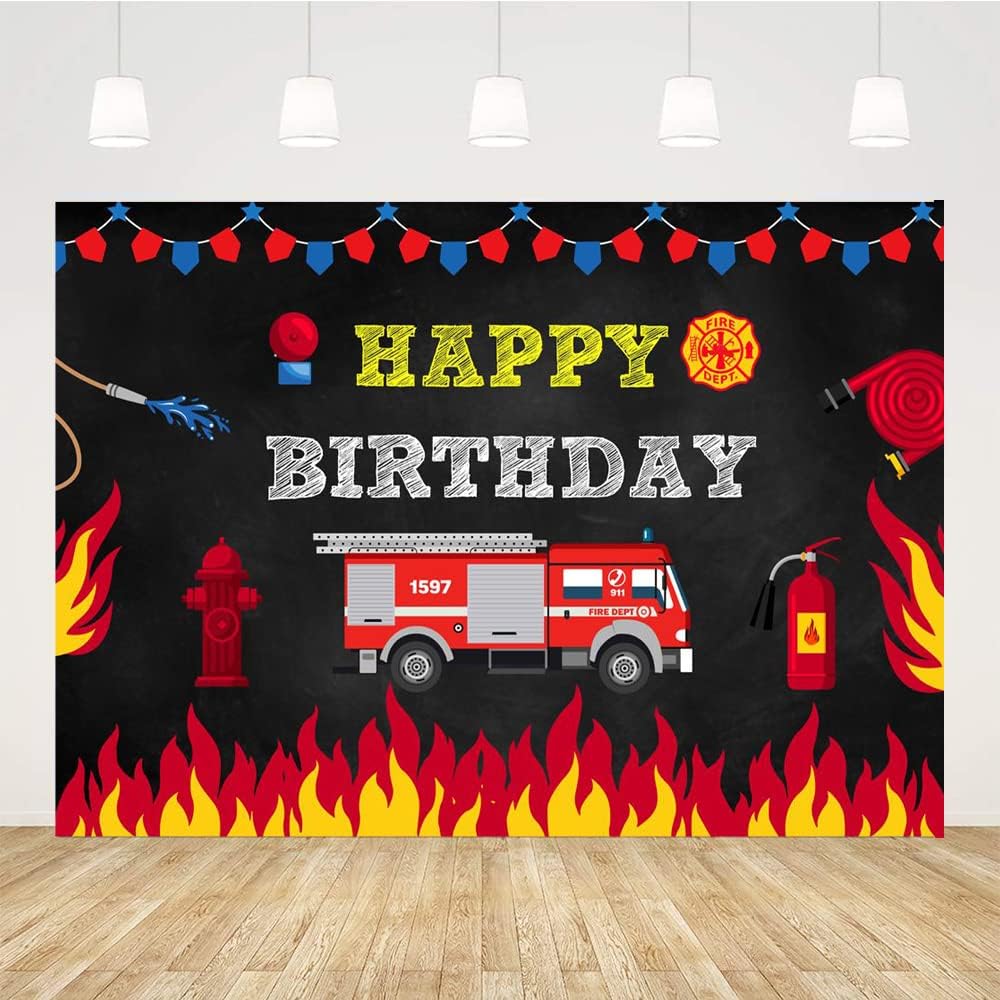 Fireman Birthday Backdrop for Boys Firefighter Happy Birthday ...