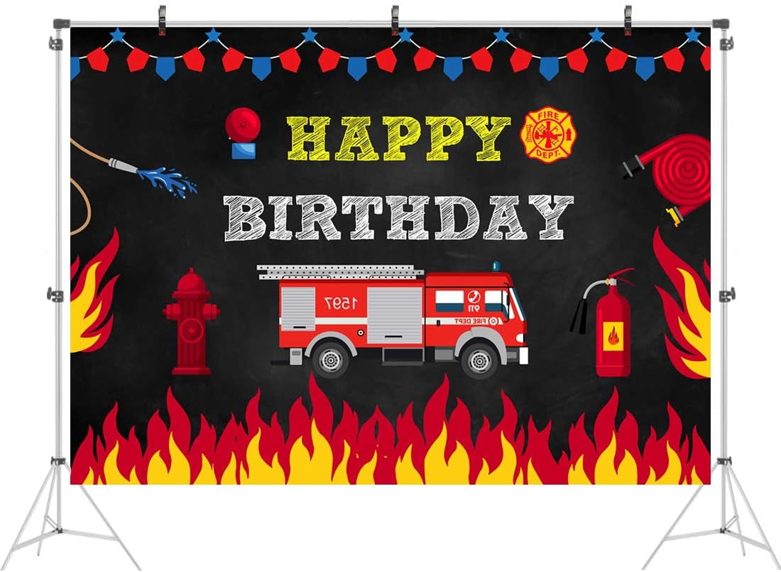 Fireman Birthday Backdrop For Boys Firefighter Happy Birthday ...