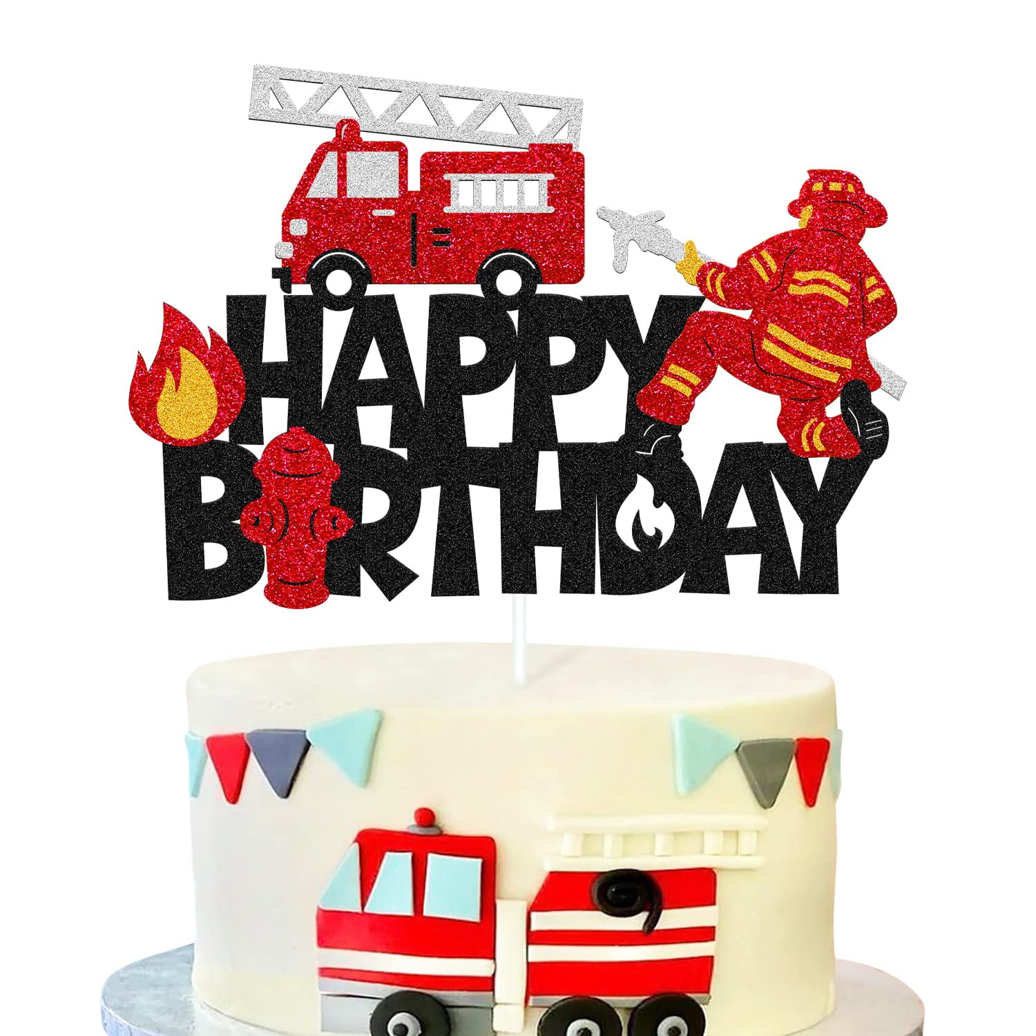 Fireman Cake Topper Fire Hydrant Truck Firefighter KMC2Helmet Alarm ...