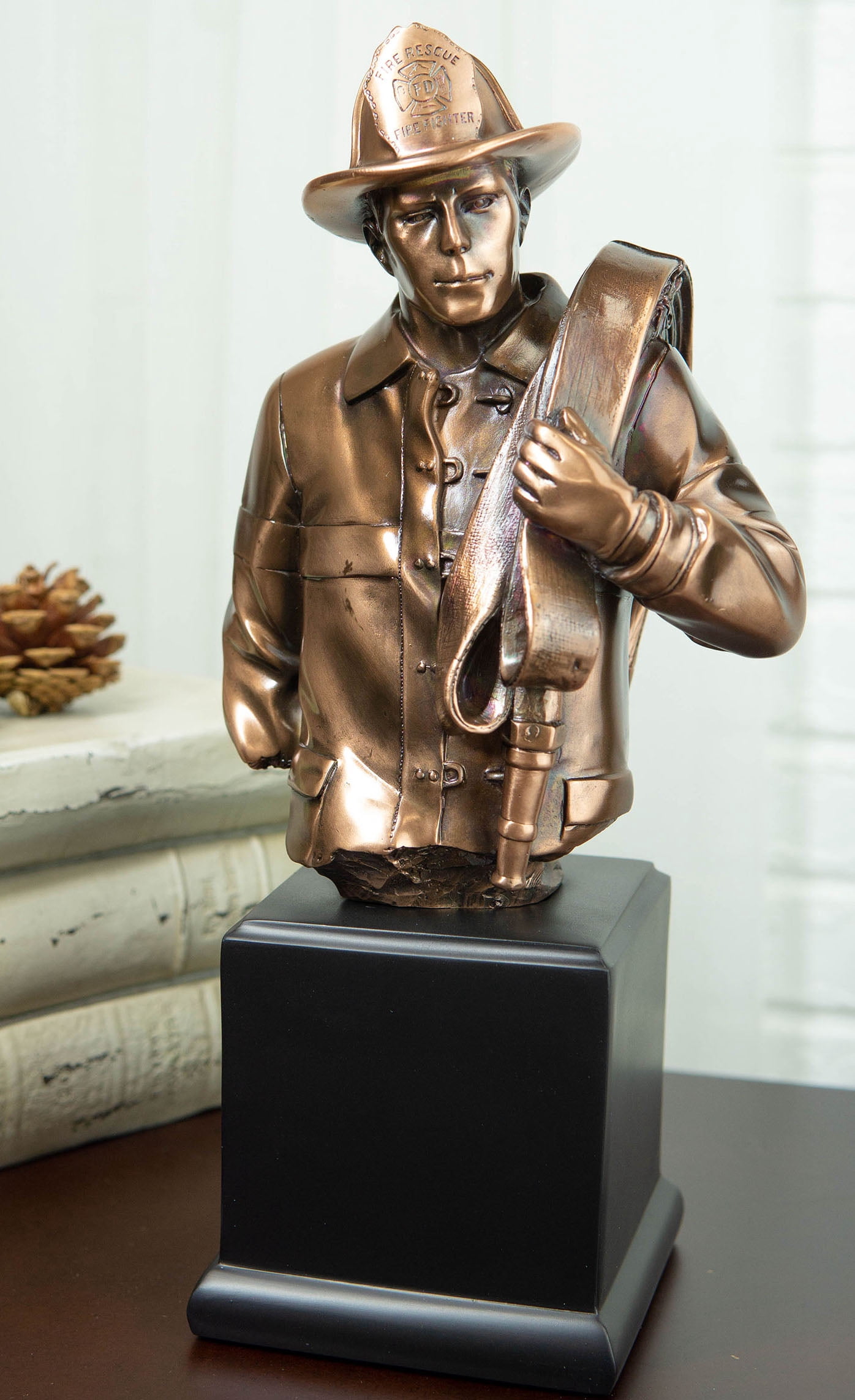 Fireman Carrying Fire Fighter Hose Reel Portrait Bust On Trophy Base ...