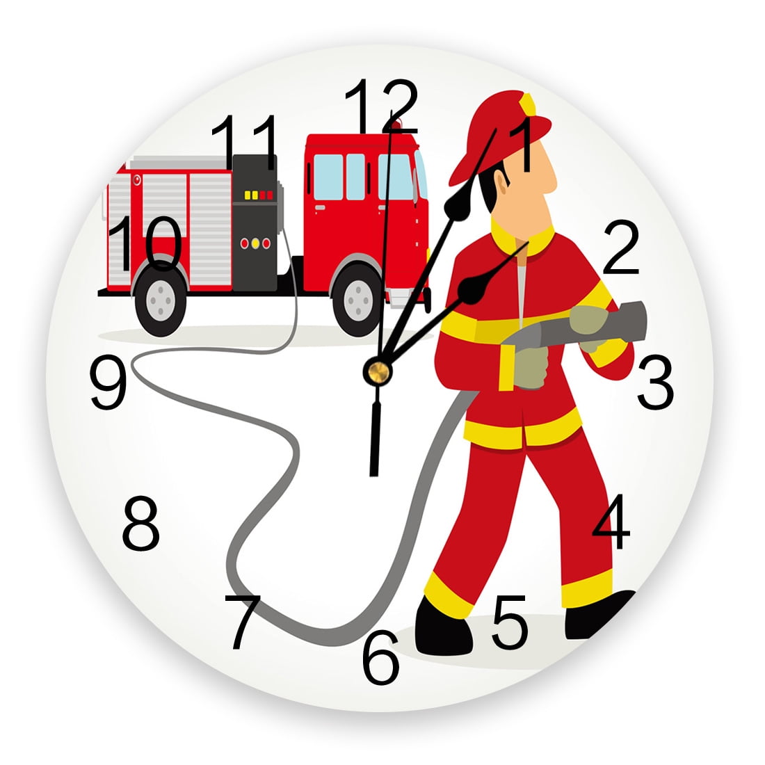 Fireman Cartoon Fire Truck Living Room Clock Wall Round Clocks r Home ...
