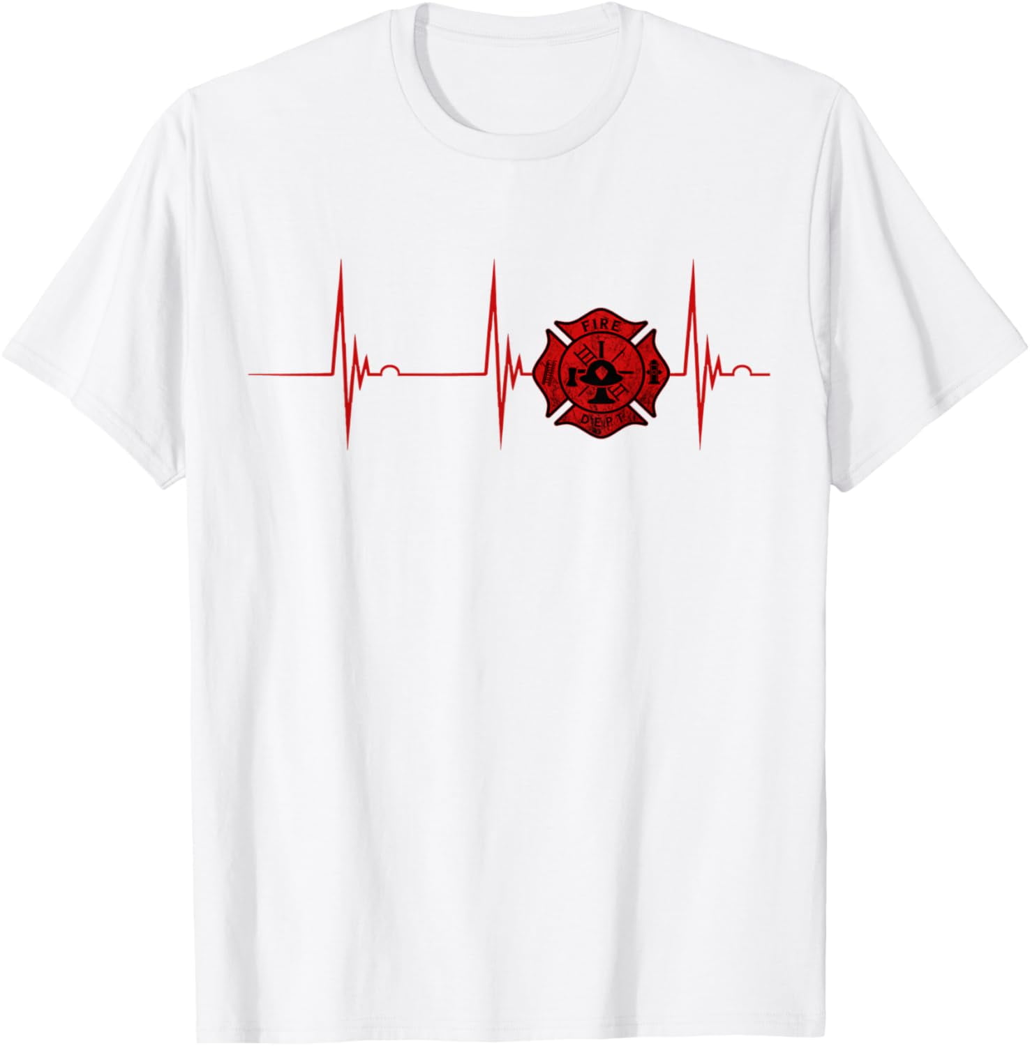 Fireman Department Logo Firefighter Heartbeat EKG Pulse T-Shirt ...