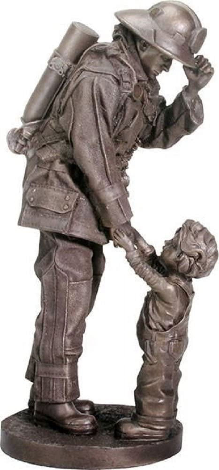 Fireman Fire Fighter with Child Decorative Figurine 11.75" Tall Resin ...