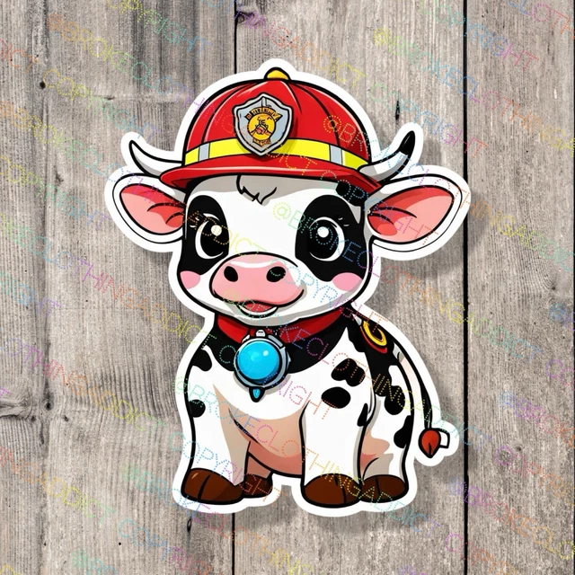 Fireman Firefighter Kawaii Cow Vinyl Laptop Sticker Water Bottle ...