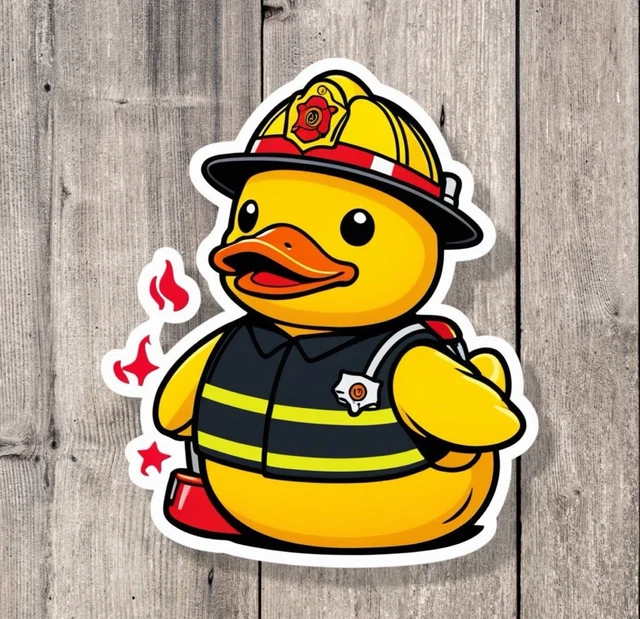 Fireman Firefighter Rubber Ducky Vinyl Laptop Sticker Water Bottle ...