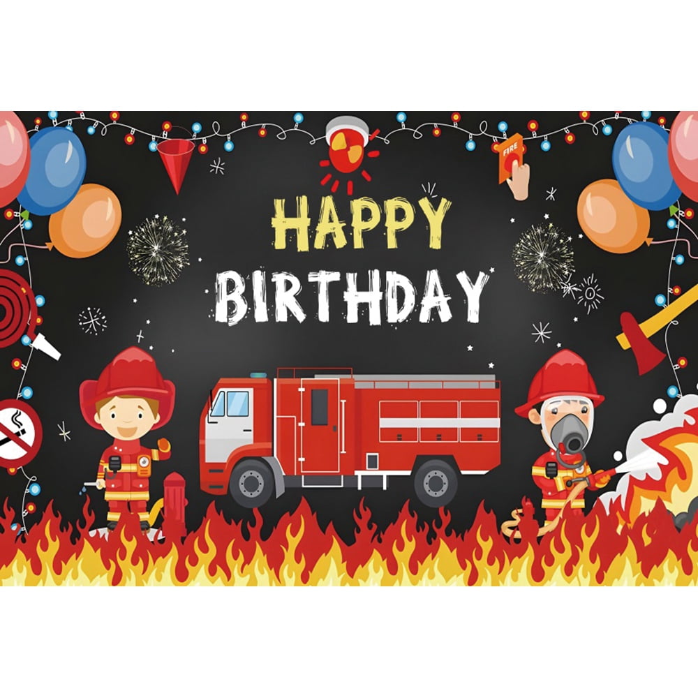 Fireman Firetruck Birthday Backdrop Firefighter Fire Truck Baby Boy ...