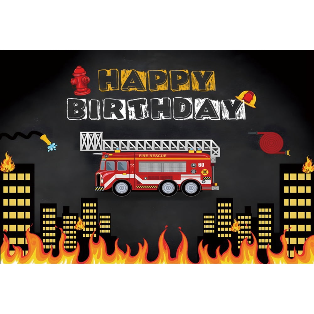 Fireman Firetruck Birthday Backdrop Firefighter Fire Truck Baby Boy ...