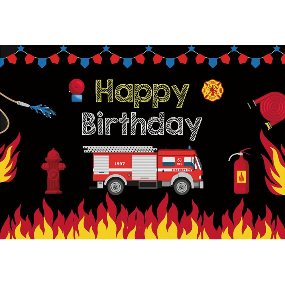 Fireman Firetruck Birthday Backdrop Firefighter Fire Truck Baby Boy ...