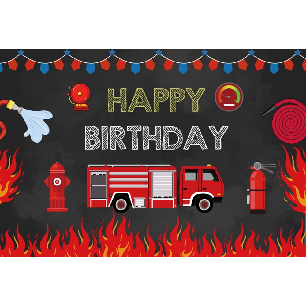 Fireman Firetruck Birthday Backdrop Firefighter Fire Truck Baby Boy ...
