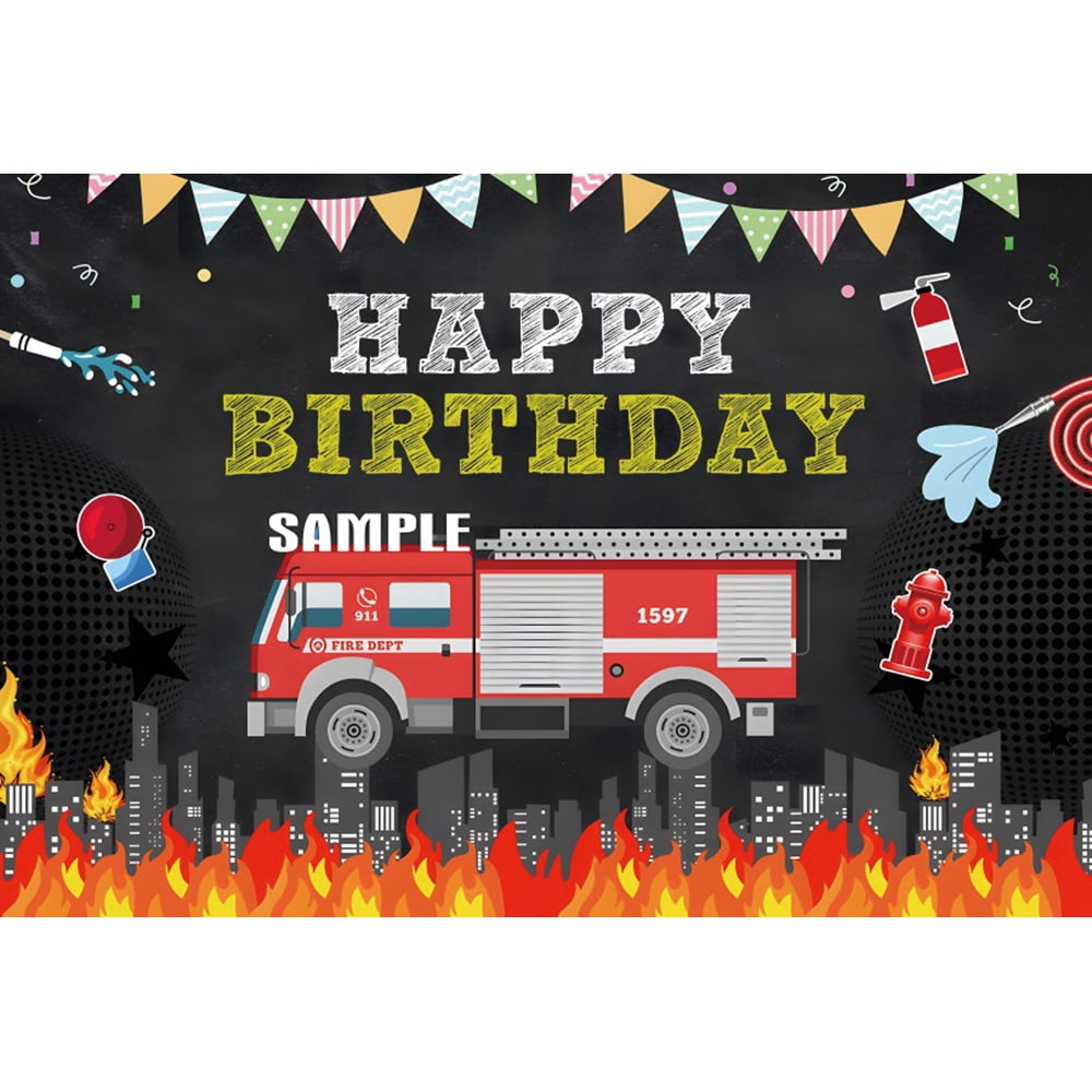 Fireman Firetruck Birthday Backdrop Firefighter Fire Truck Baby Boy ...