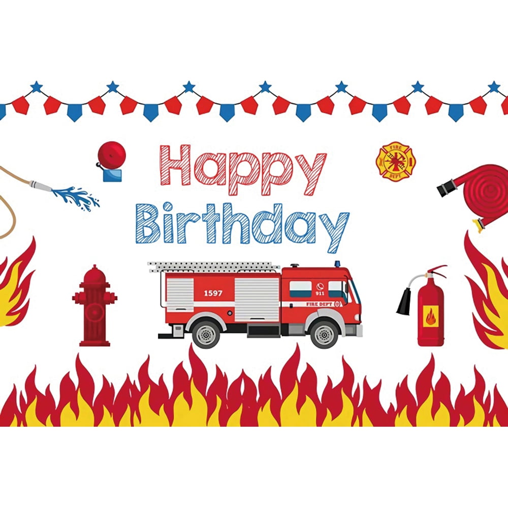 Fireman Firetruck Birthday Backdrop Firefighter Fire Truck Baby Boy ...
