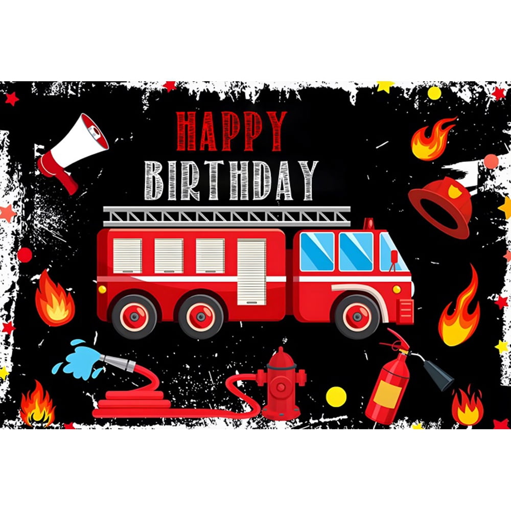 Fireman Firetruck Birthday Backdrop Firefighter Fire Truck Baby Boy ...