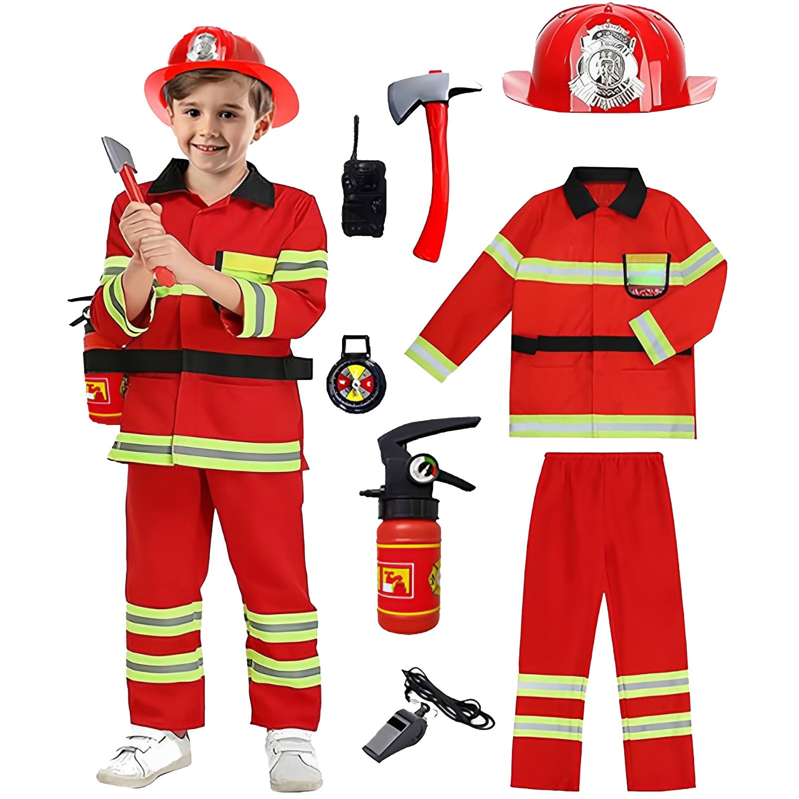 Fireman For Boys Chief Outfit Role Play Dress Up Set Kids Pretend Play ...