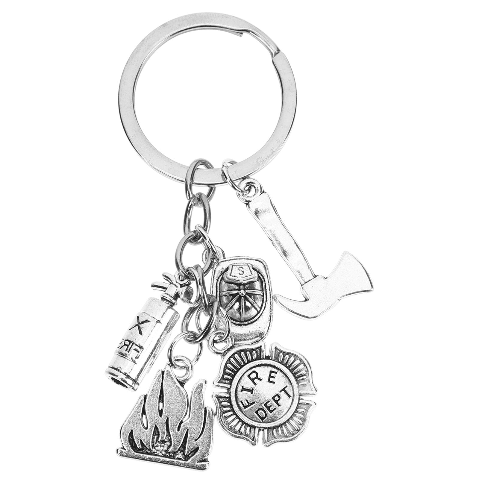 Fireman Keychain Firefighter Backpack Charm Pendant Stainless Steel Key ...