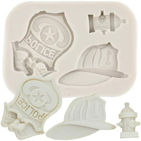 Fireman Police Badge Hat Silicone Mold Fire Hydrant Fondant Molds for ...