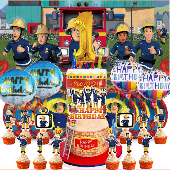 Fireman Sam Party Supplies Birthday Decorations Plates Banner Kids Cake ...