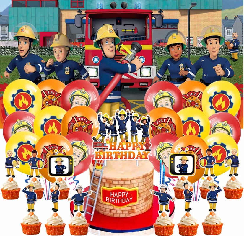 Fireman Sam Balloons Party Supplies Set Banner Backdrop Decoration ...
