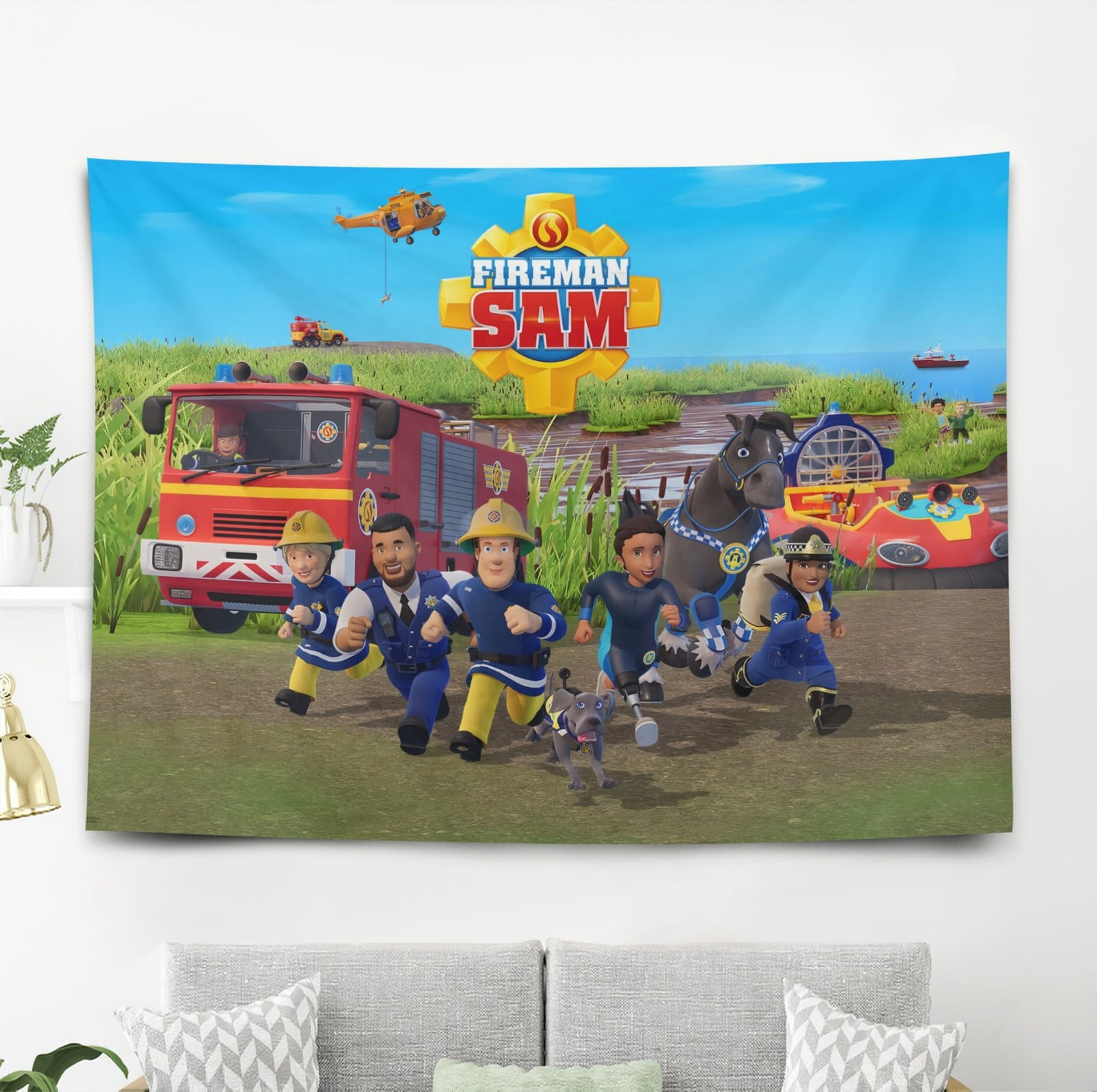 Fireman Sam Banner Tapestry Backdrop Party Supplies Wall Hanging ...