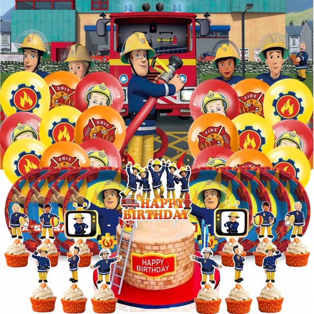 Fireman Sam Party Supplies Set Balloons Paper Plates Tableware ...