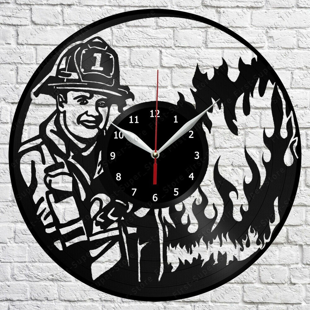 Fireman Vinyl Clock Record Wall Clock Decor Fan Art Home Vintage Wall ...