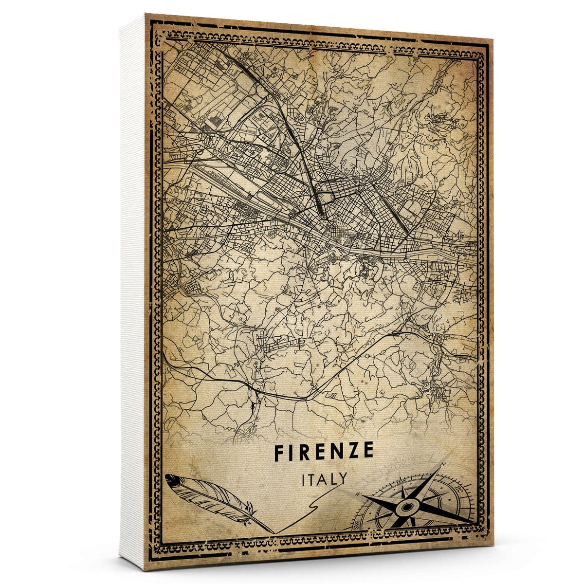 Firenze Vintage Map Prints Canvas, Italy Map Art Canvas, Canvas ...