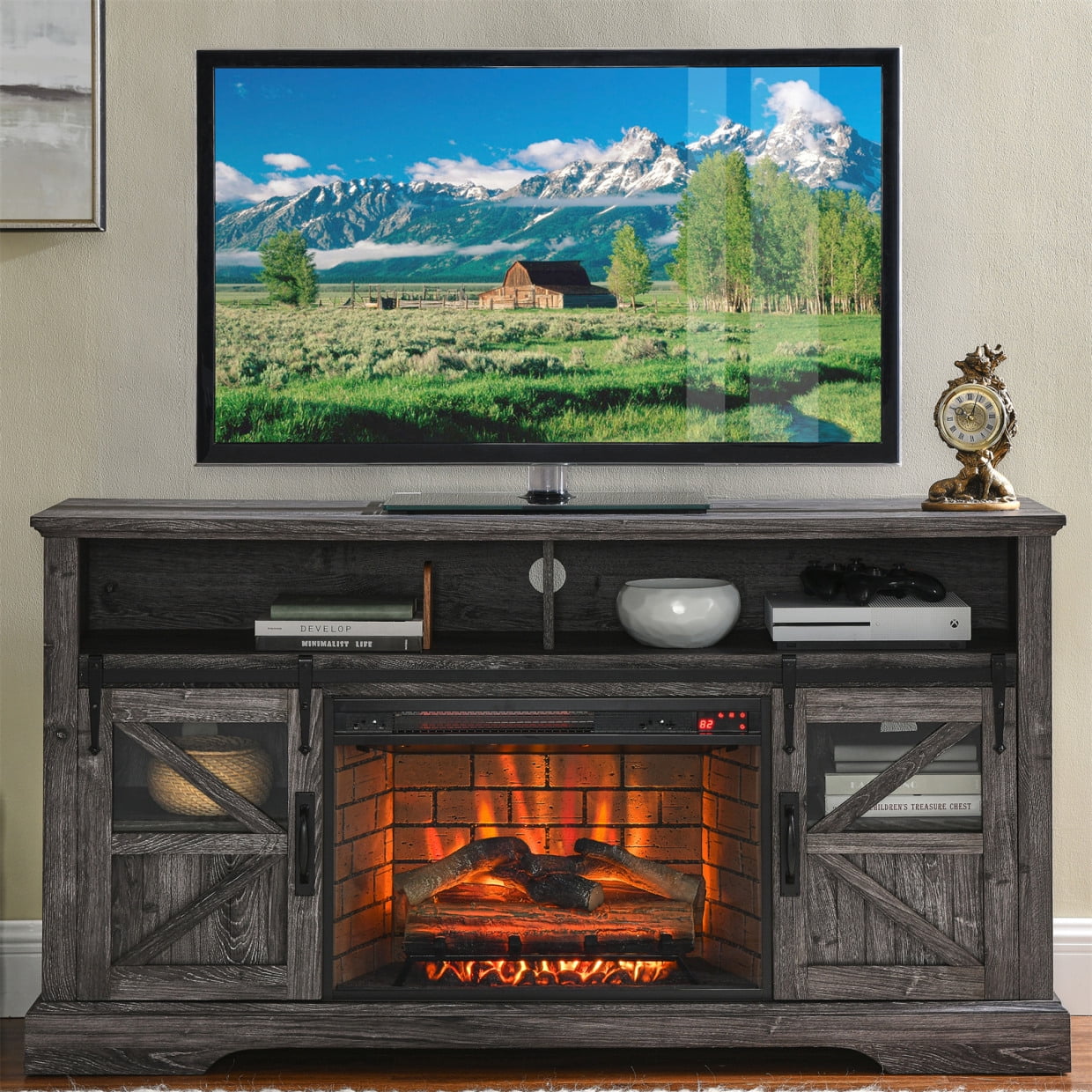 Fireplace, 60 Inch Electric Fireplace Heater with Door Sensor, Electric ...