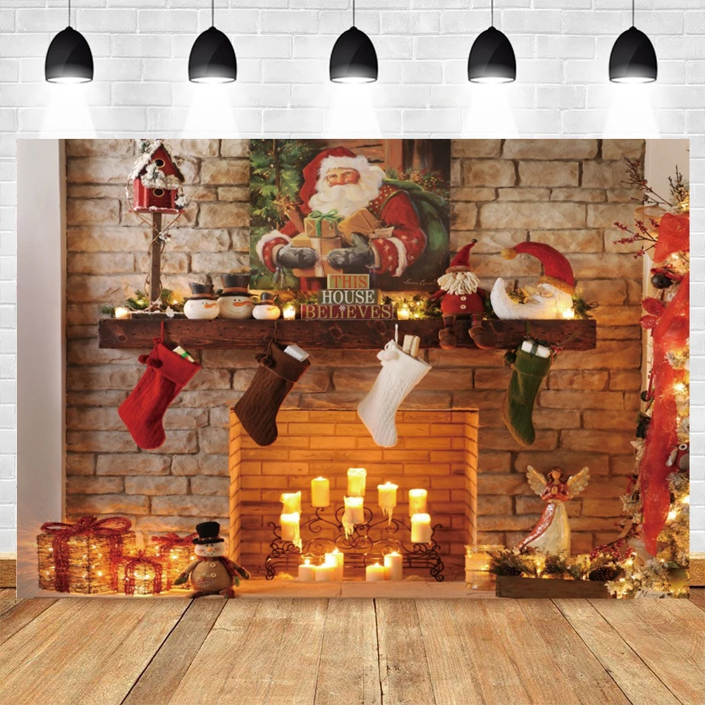 Fireplace Backdrop for Photography Burning Fireplace Xmas New Year ...