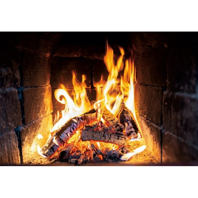 Fireplace Brick Wall Wood Burning Flame Birthday Party Room Decor ...