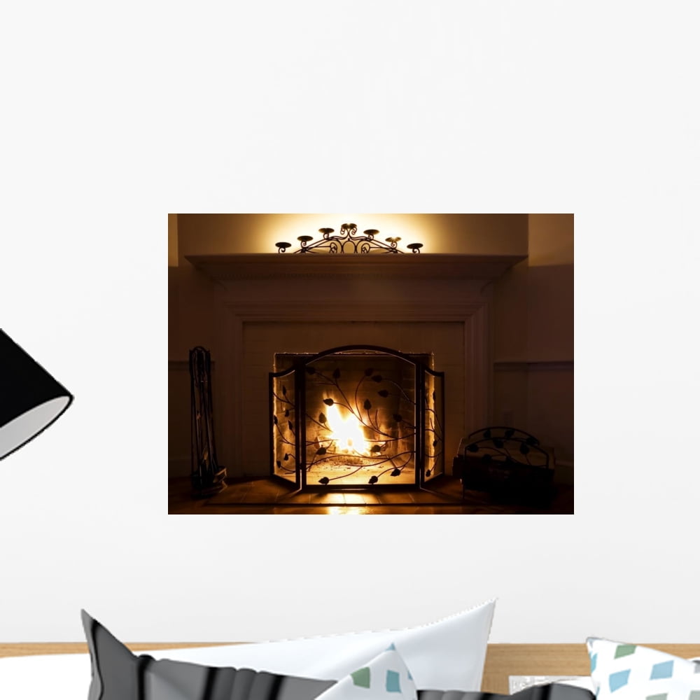 Fireplace Burning Logs Wall Mural Decal by Wallmonkeys Vinyl Peel and ...