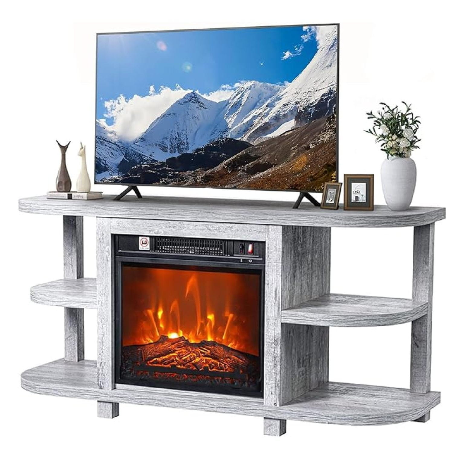 " Fireplace Corner TV Stand with 18" Electric Fireplace Insert for TVs ...