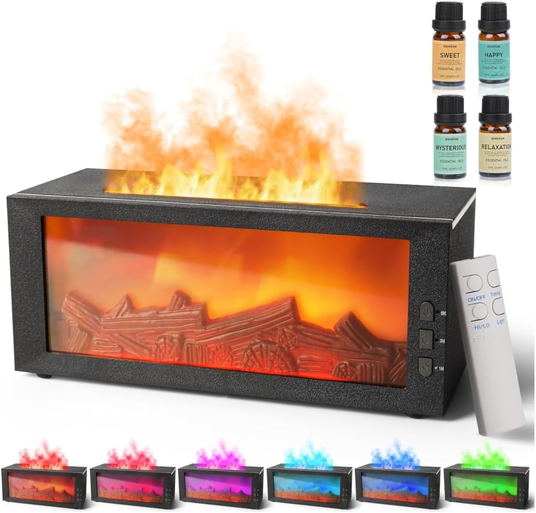 Fireplace Essential Oil Aroma Diffuser,Flame Air Humidifiers 300ML,14 ...