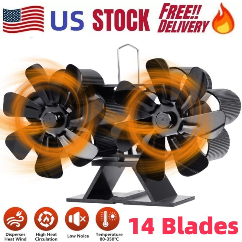 Fireplace Fan 14 Blades Heat Powered Home Stove Fan Non-electric Fuel ...