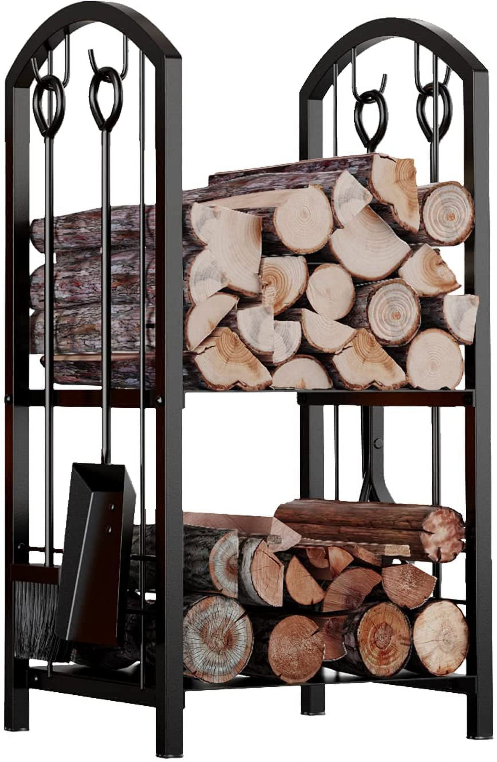 Fireplace Firewood Log Rack 5-Piece Storage Logs Holder with Tools Set ...