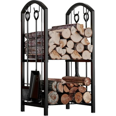 MIDODO Outdoor Firewood Rack, Heavy Duty Metal Firewood Holder for ...