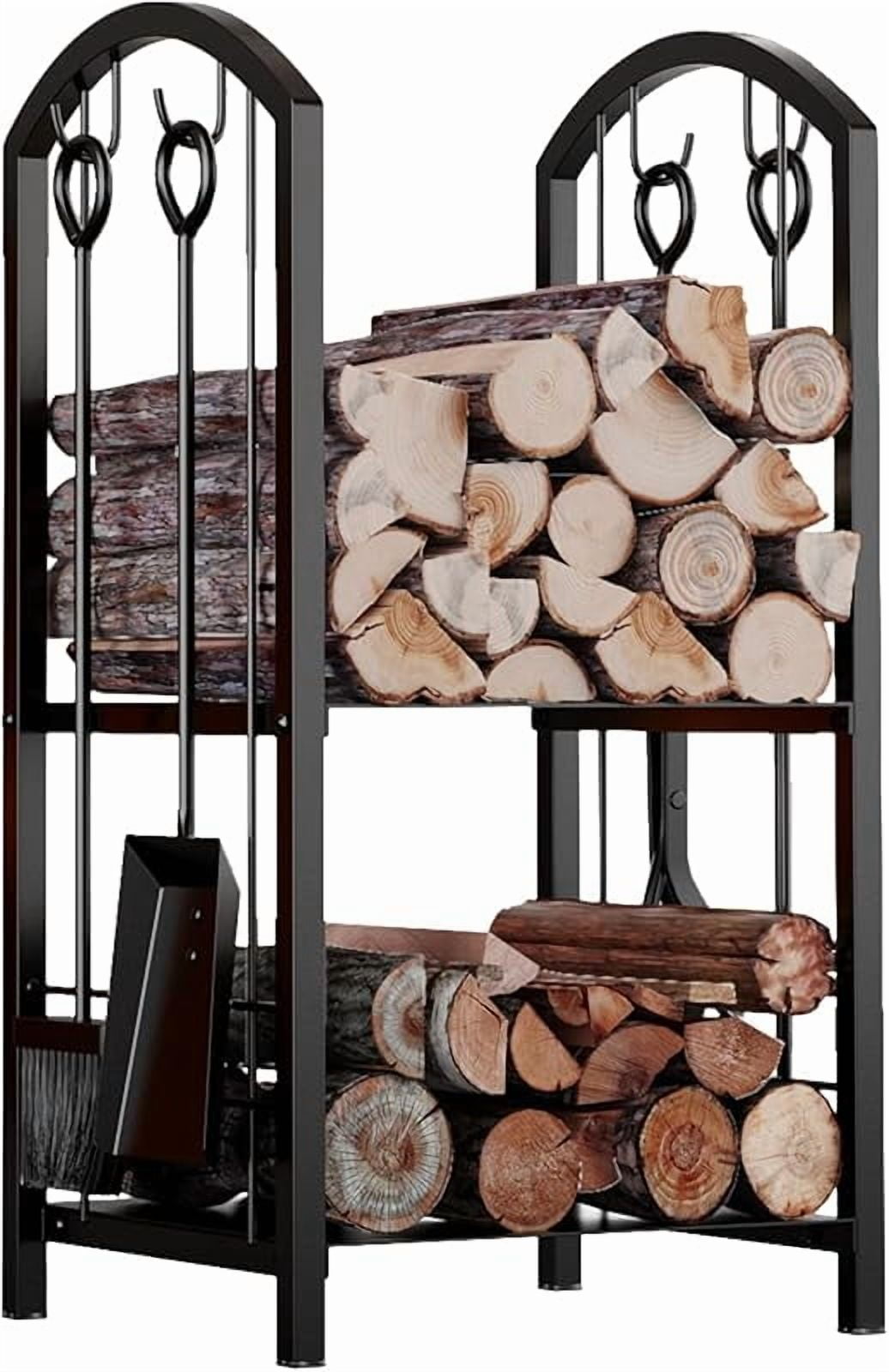 Fireplace Firewood Log Rack 5-Piece Storage Logs Holder with Tools Set ...