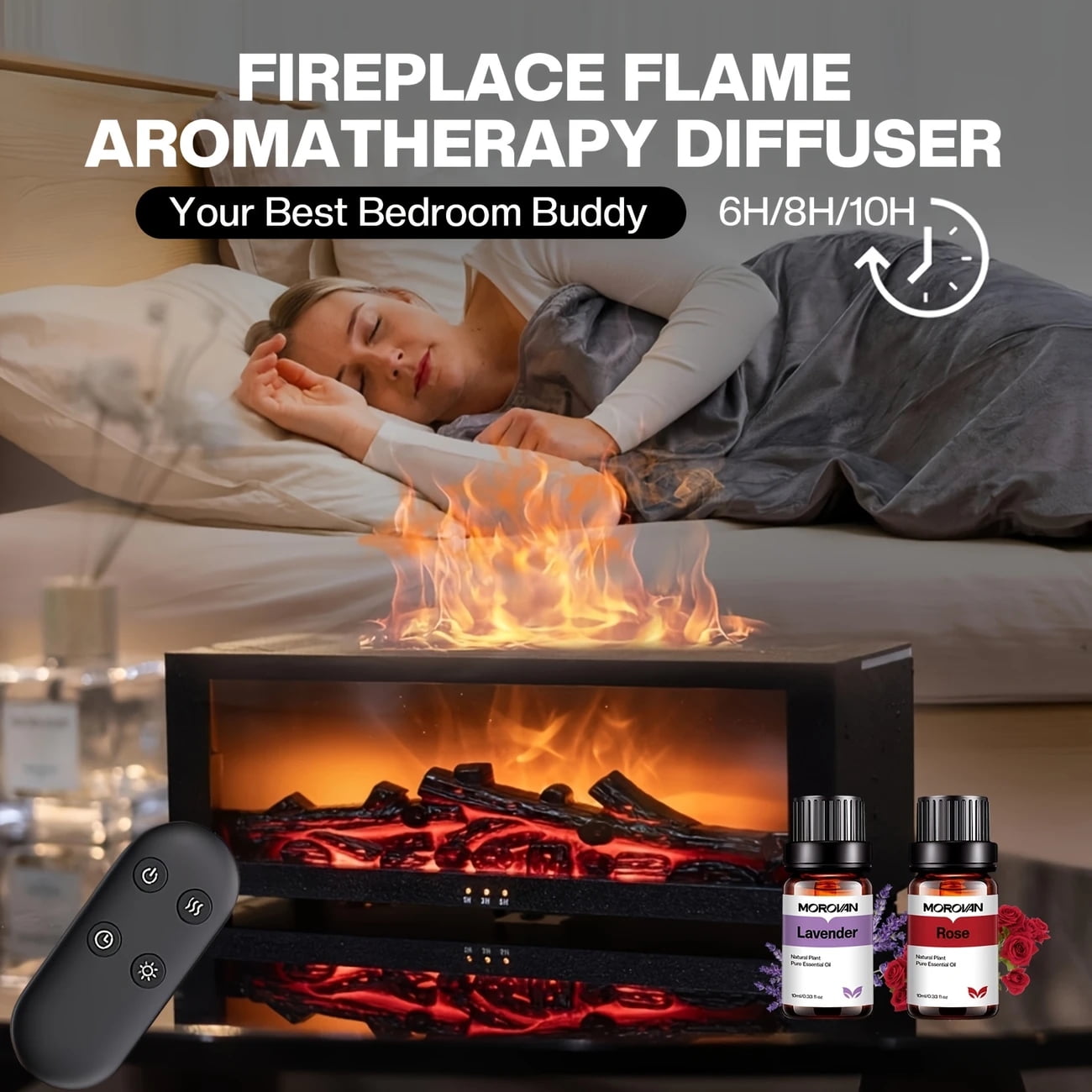 Fireplace Flame Diffuser & Humidifier 9.47oz Cool Mist USB Aroma ...