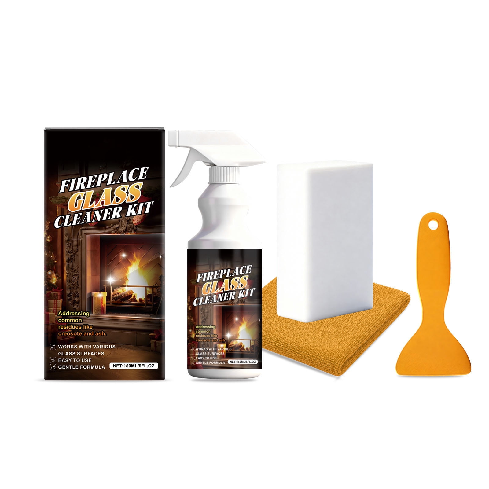 Fireplace Glass Cleaning Kit Cleaner Tools Powerfully Removes Stains ...