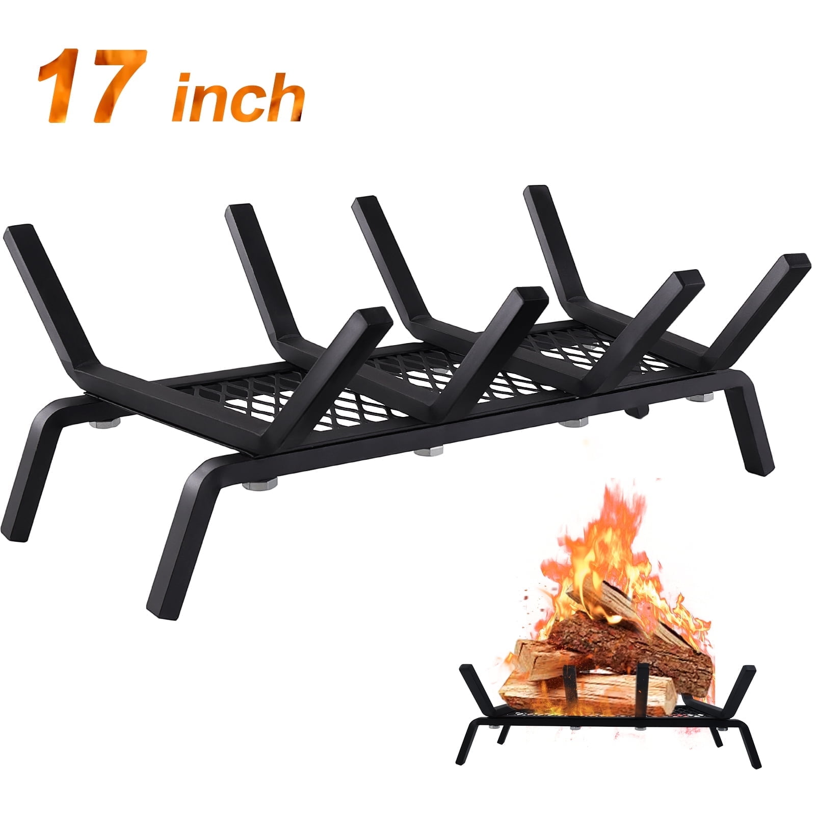 Fireplace Grate 17 inch with Ember Retainer, 1/2” Bar Heavy Duty Solid ...