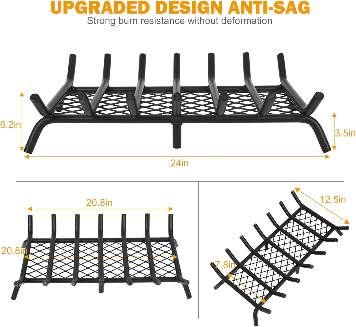 Fireplace Grate 24inch with Ember Retainer | Fireplace Log Grate with ...