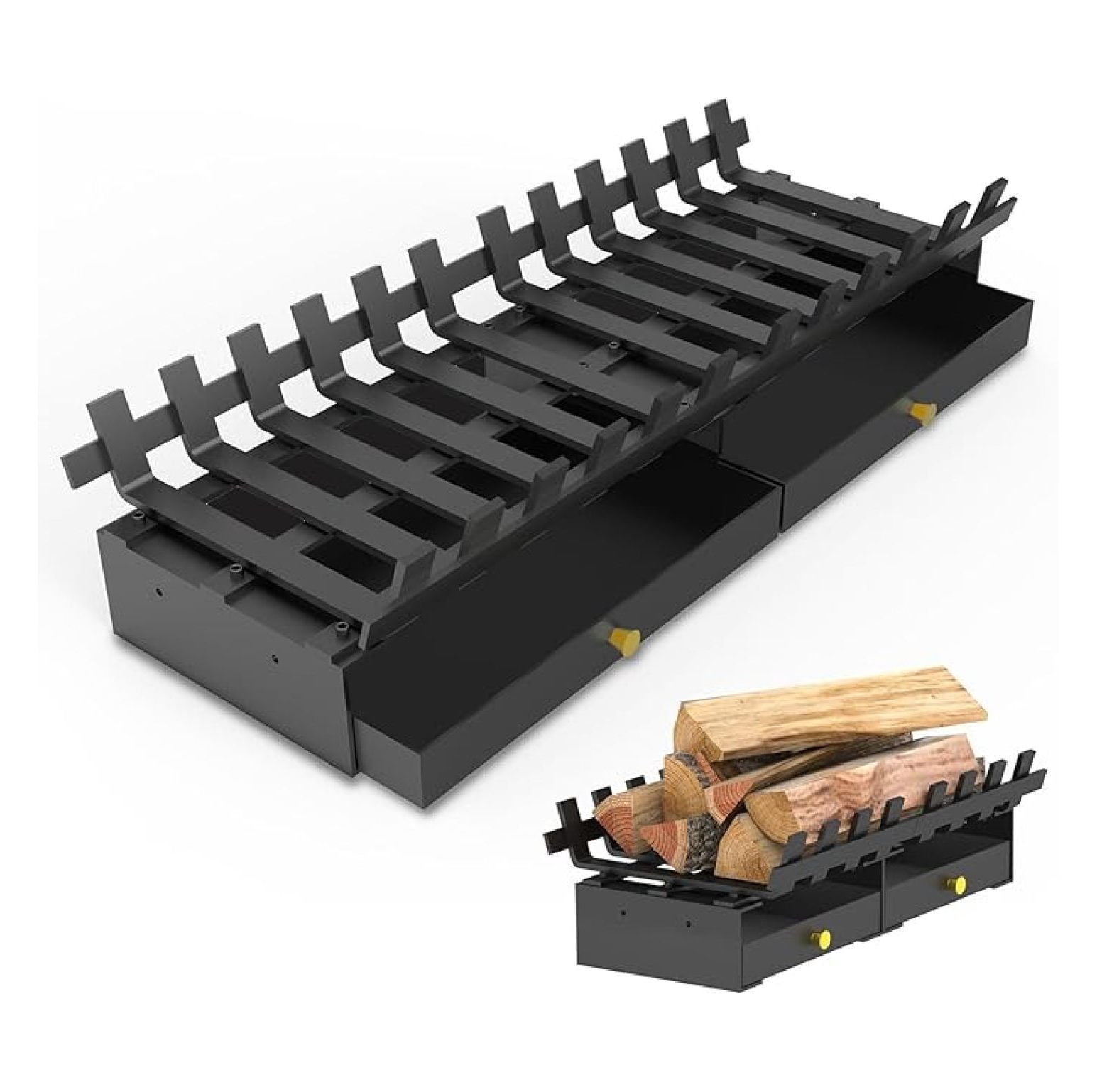 Fireplace Grate with Tray Kit,28 Inch Wide Heavy Duty Solid Steel Bar ...