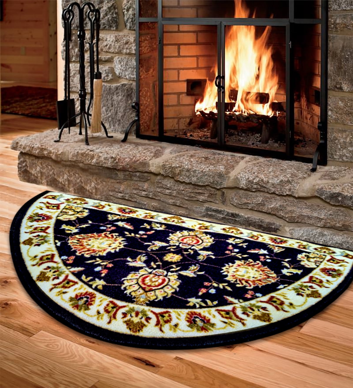 Fireplace Hearth Rug, Low Profile, Black, Half Circle, Fire Heat ...