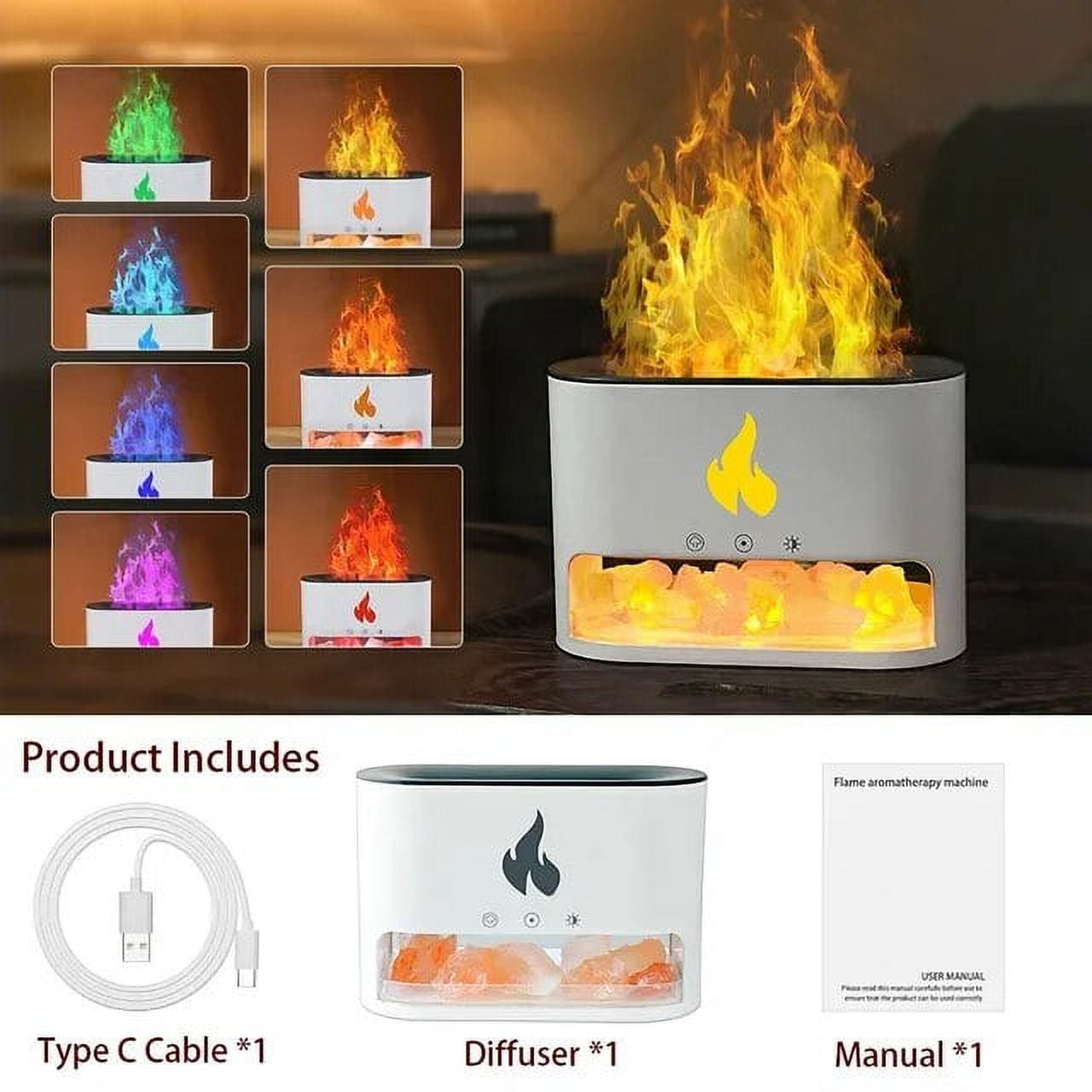 For Fireplace Humidifier Crystal Salt Rock Fire Lamp 7 Color Flame ...